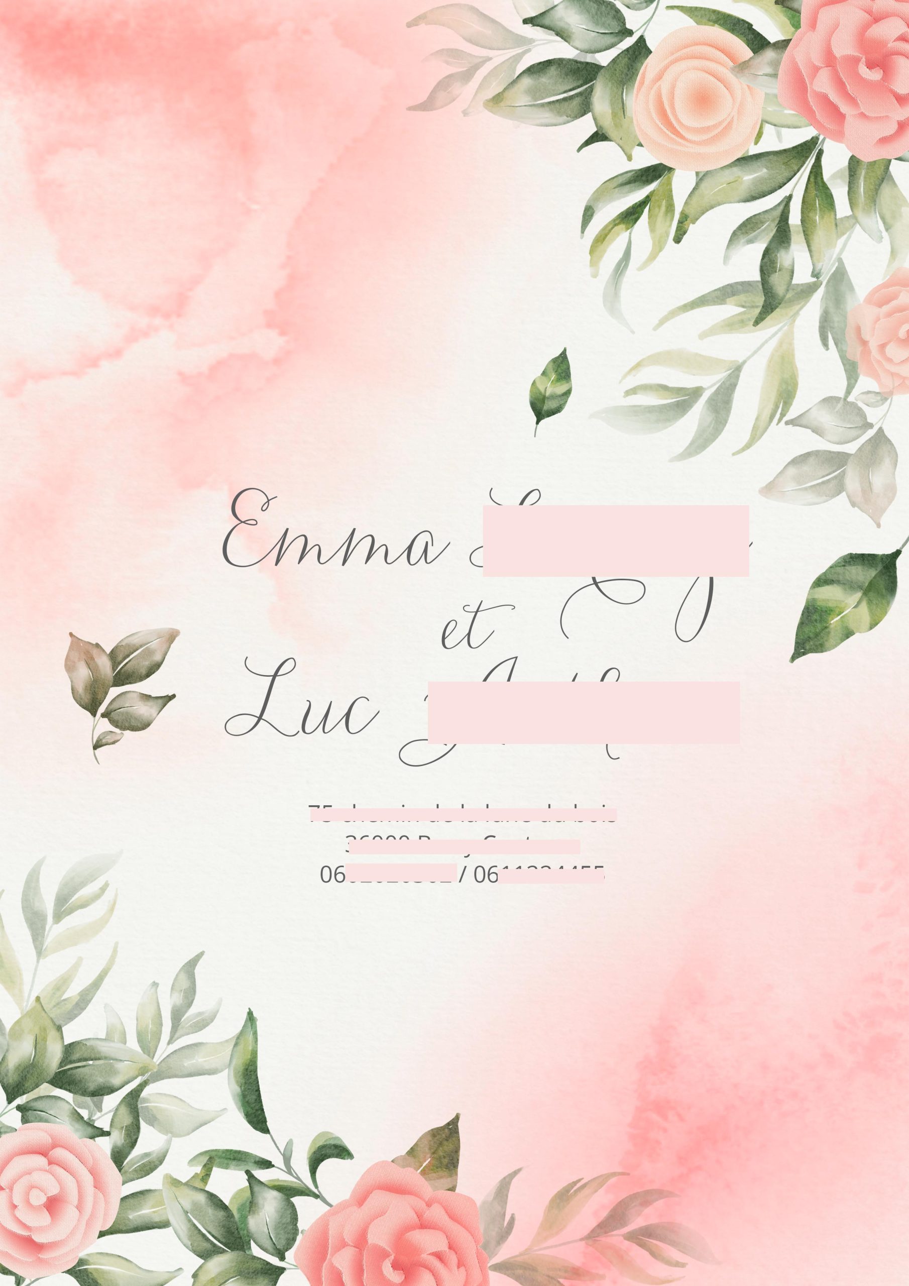 Faire-part de mariage modèle Emma - Bellu fogliu per SCGraphisme