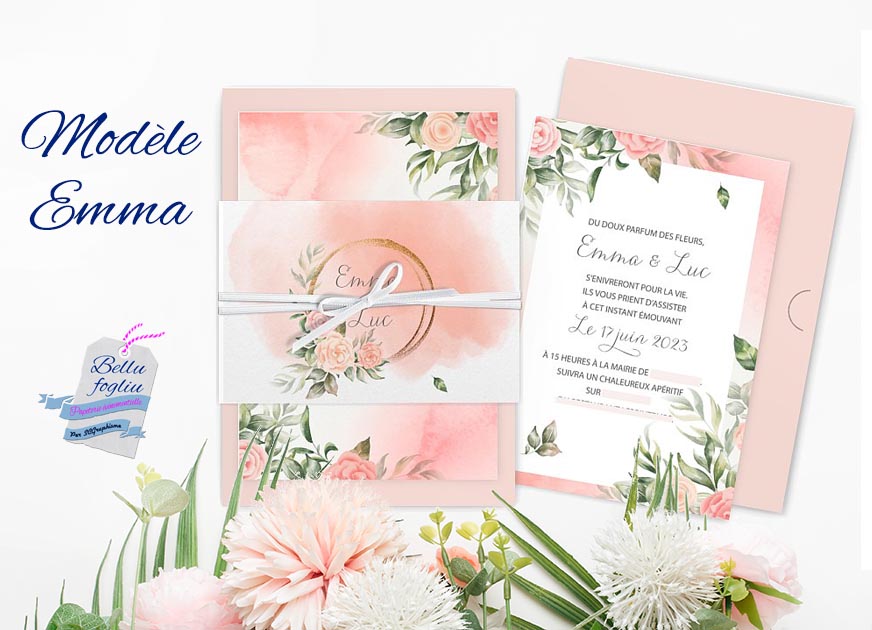 Faire-part de mariage modèle Emma - Bellu fogliu per SCGraphisme