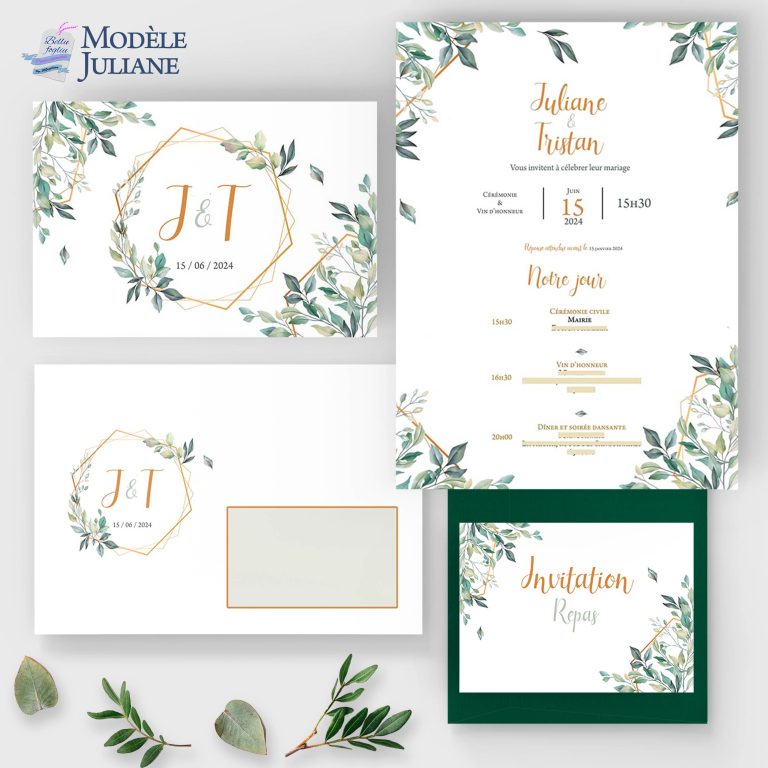 Faire-part de mariage modèle Juliane - Bellu Fogliu