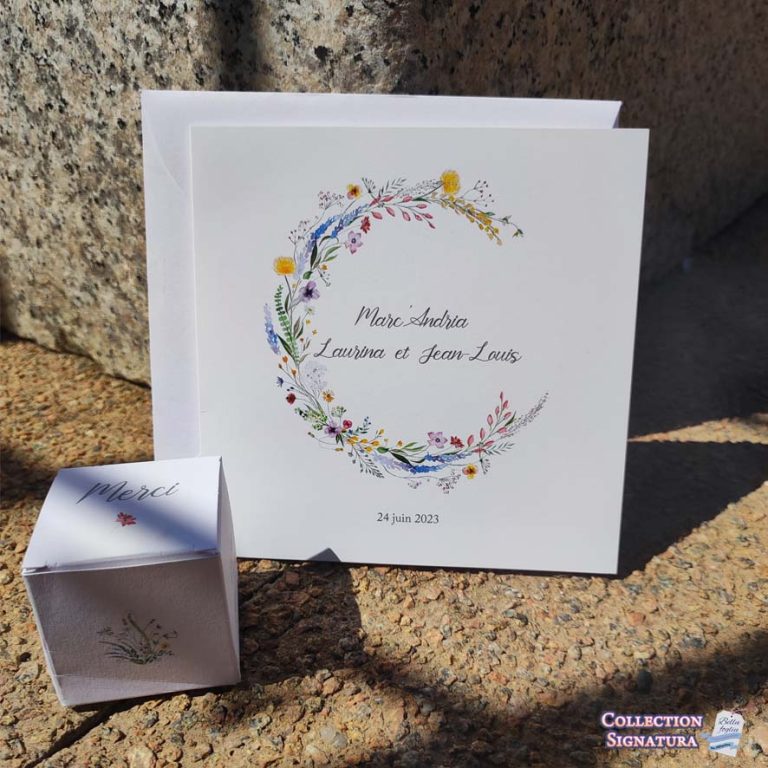 Faire-part de mariage thème fleurs des champs modèle Laurina - Bellu Fogliu